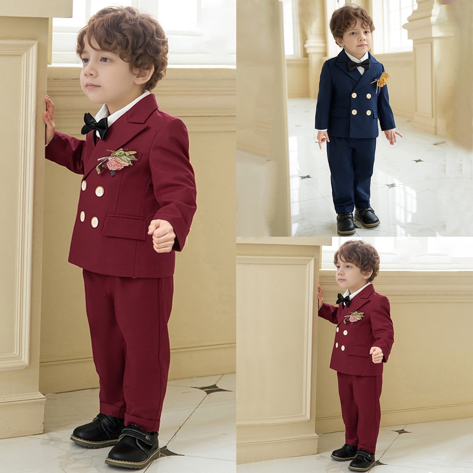 Boys Summer Outfits 5 Piece Solid Print Lapel Long Sleeve Shirt And ...