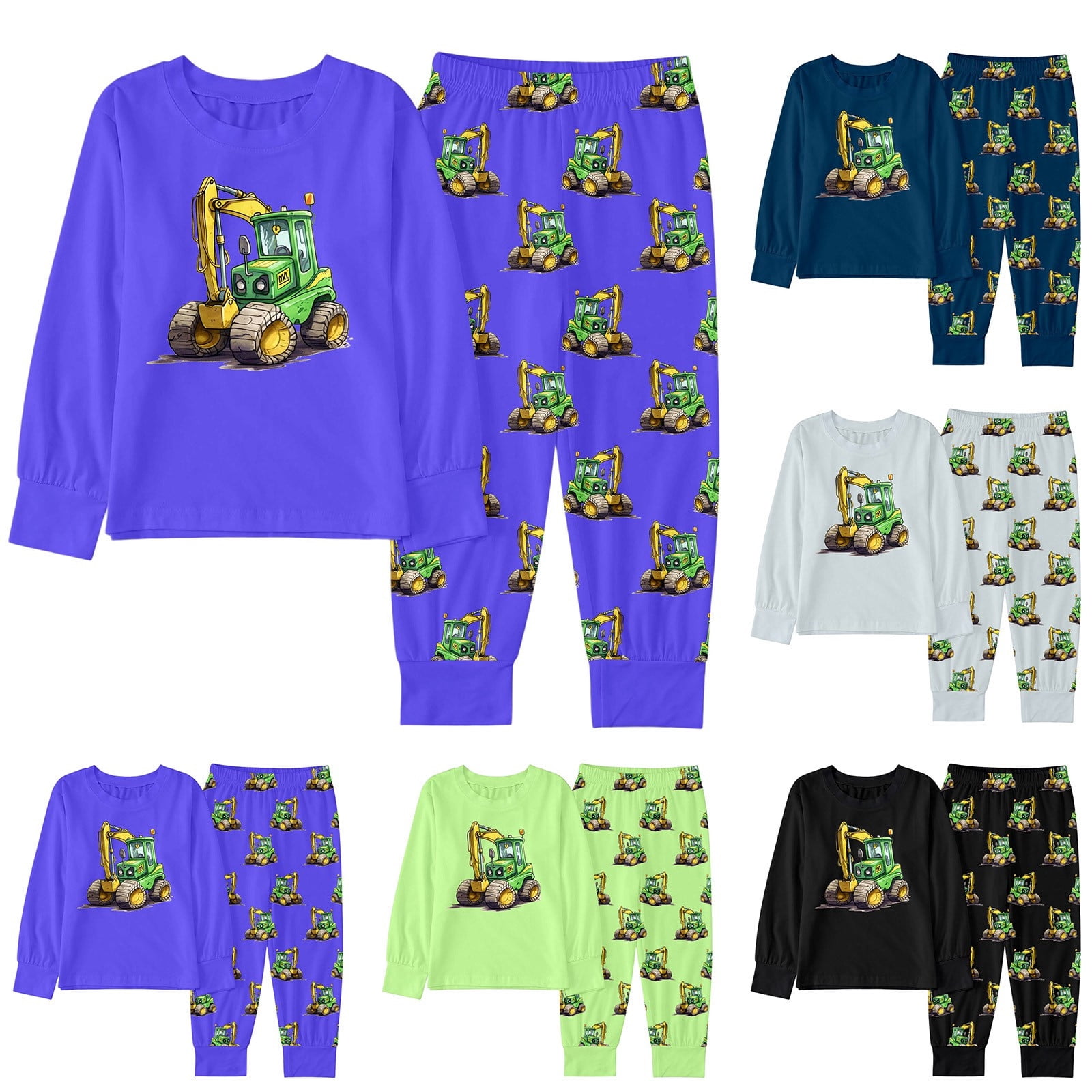Boys Summer Outfits Boys Alien Excavator Print Long Sleeve and Pants ...