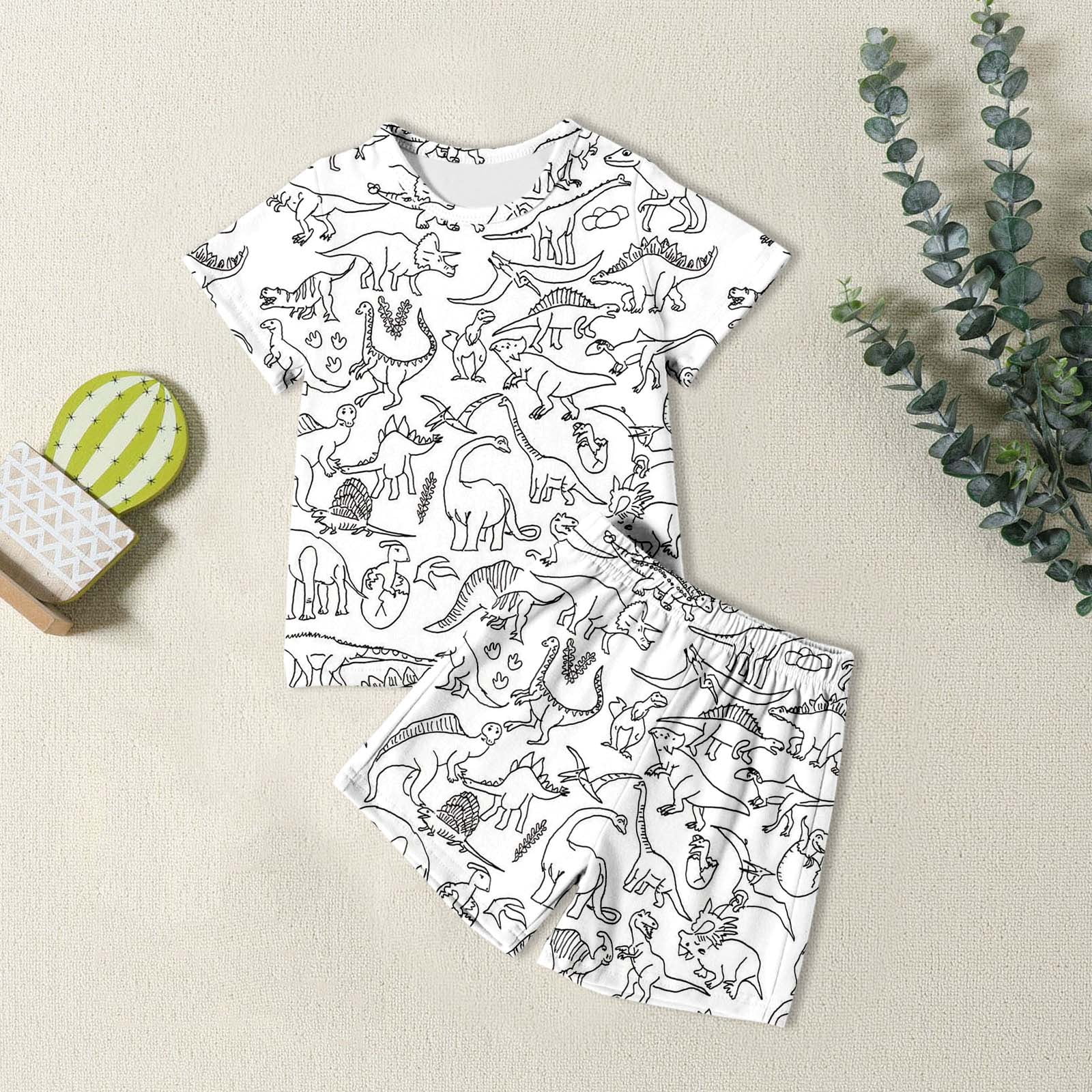 Boys Summer Outfits Crew Neck Short Sleeve Dinosaur Print T Shirt Tops ...