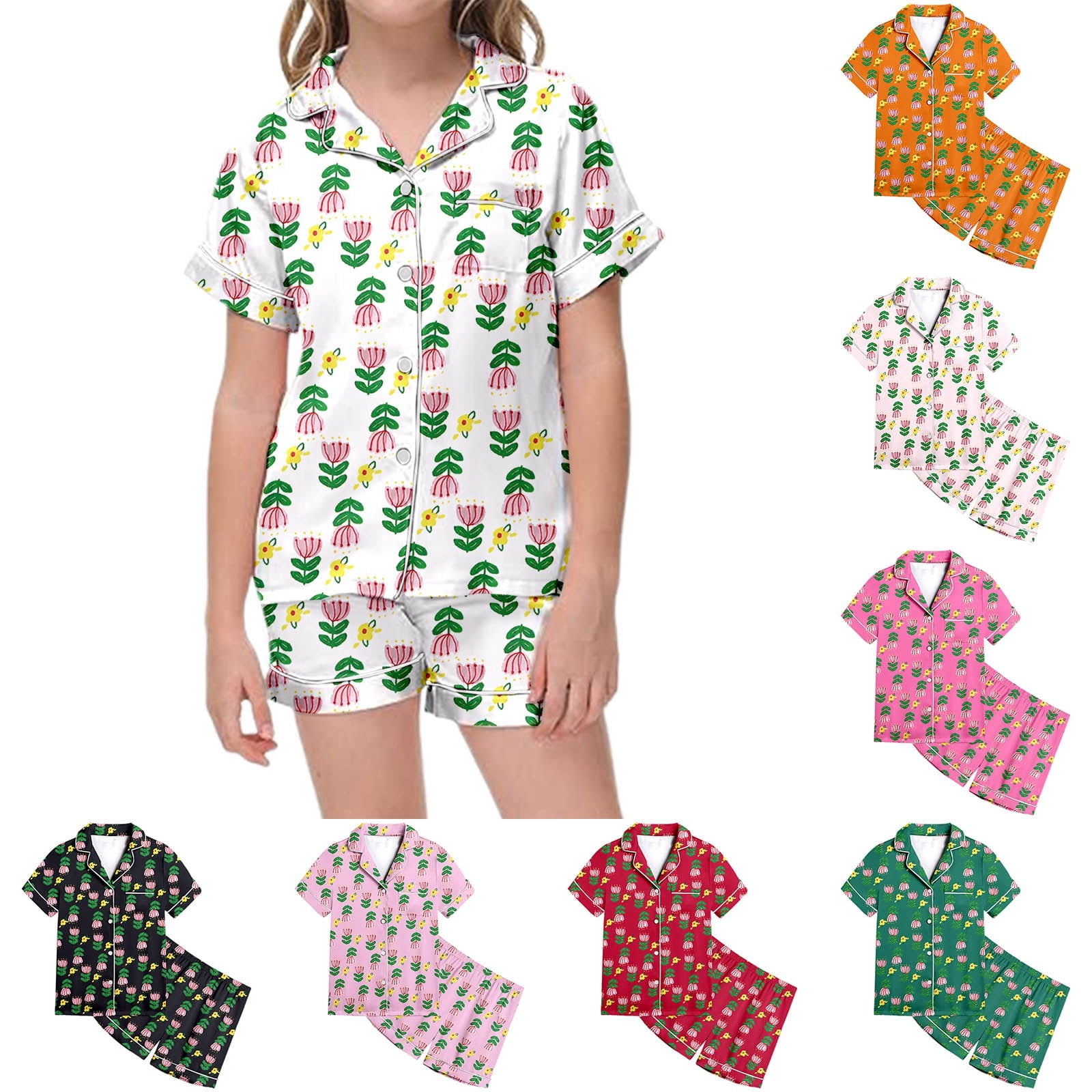 Boys Summer Outfits Kids Floral Pattern Short Sleeve Button Down Top ...