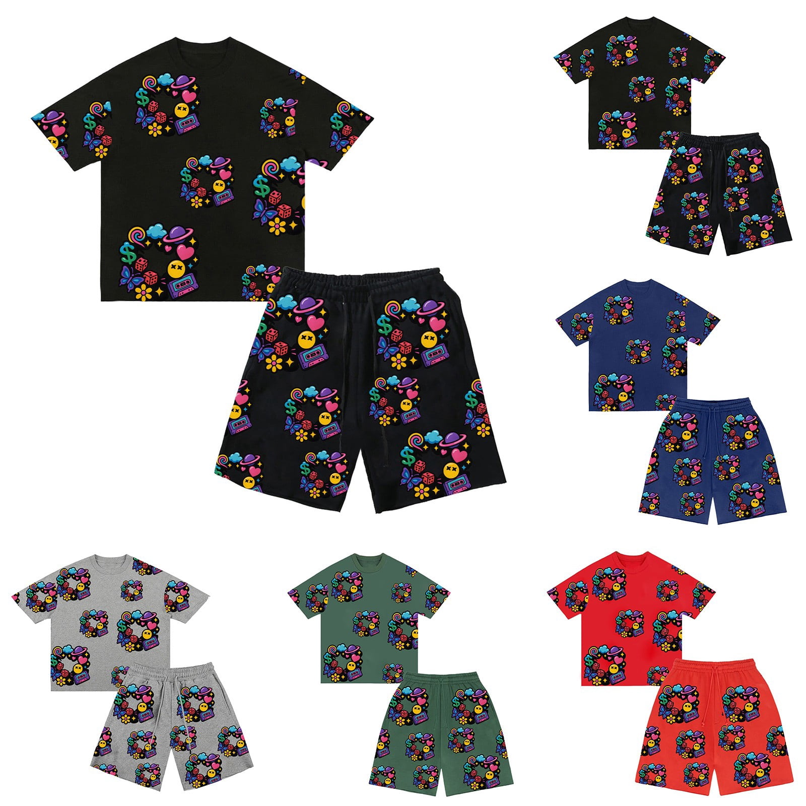 Boys Summer Outfits Kids Kapok Flower Print Short Sleeve and Shorts ...