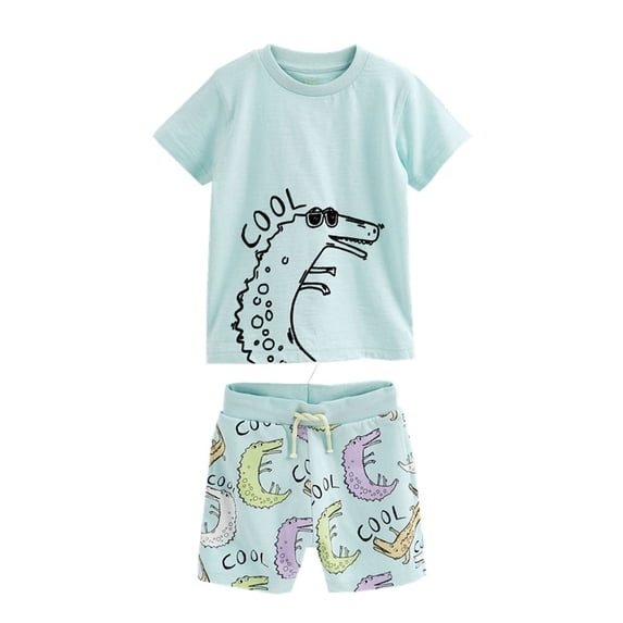 Boys Summer Outfits Sets Dinosaur Print 2 Piece Knitted Short Sleeve T ...