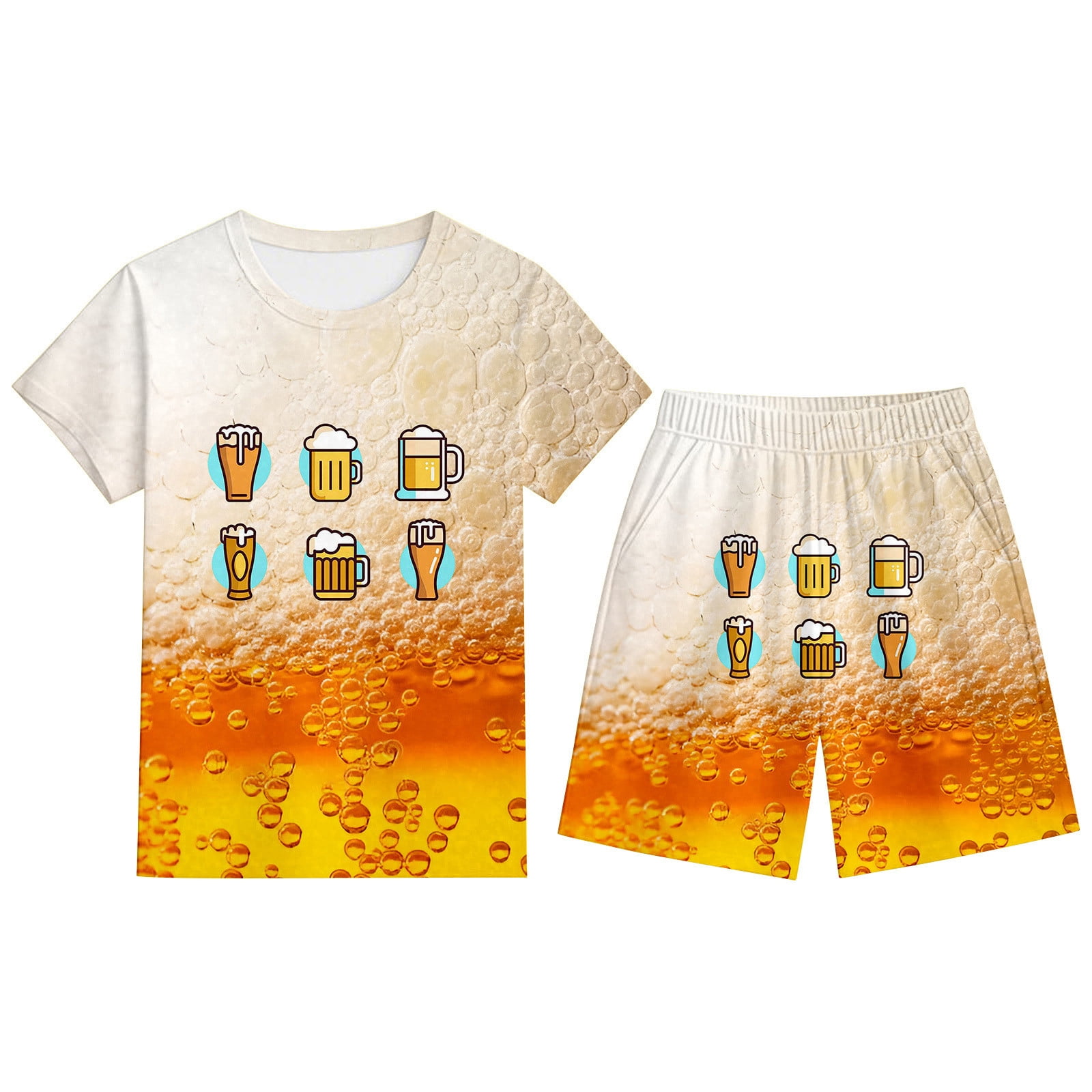 Boys Summer Outfits Sets Girls Festival Print Short Sleeve Short Pants ...