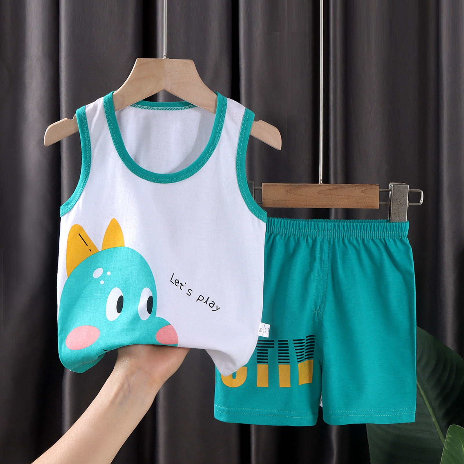 Boys Summer Outfits Sets Sleeveless Playwear For Toddler Kids Elastic ...
