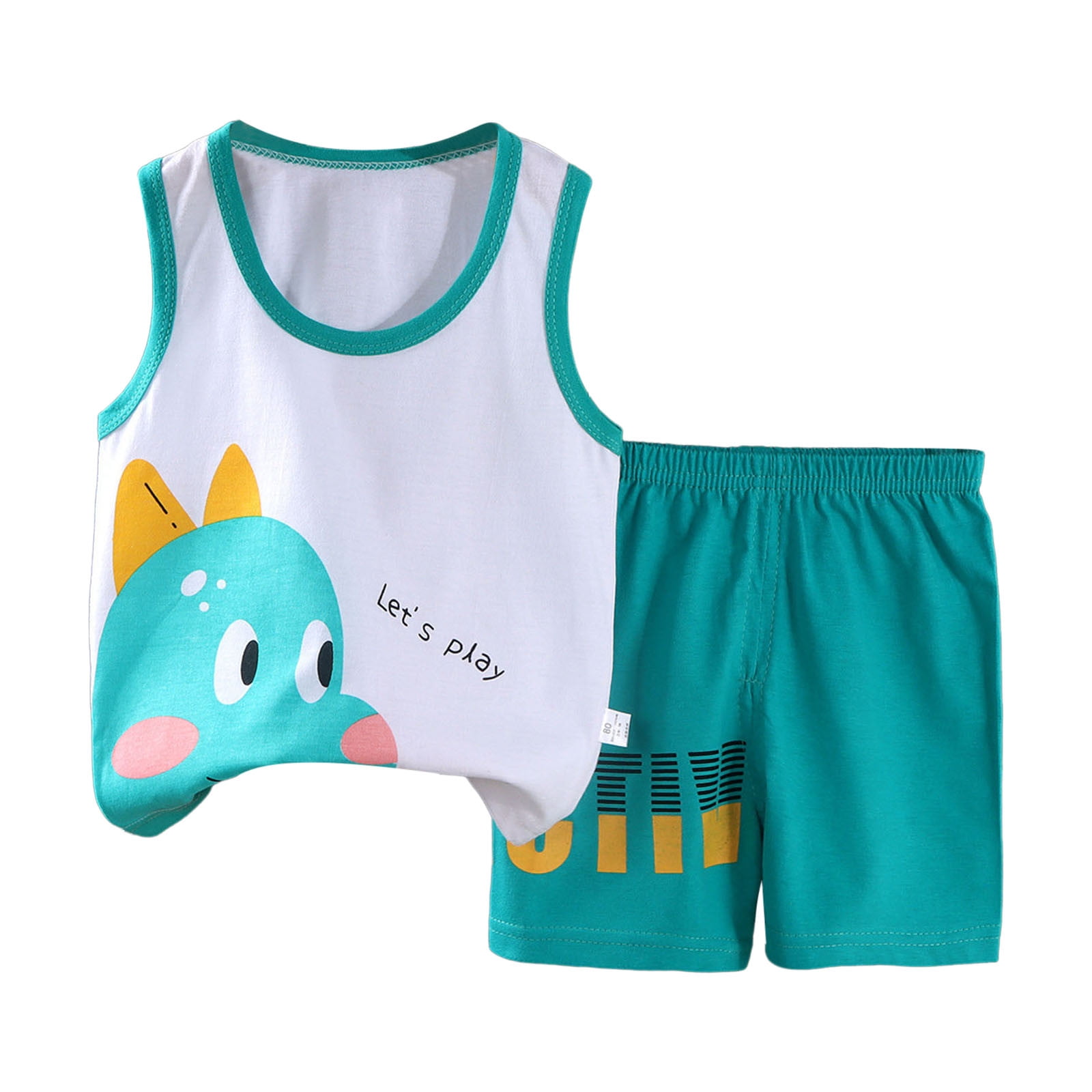Boys Summer Outfits Sets Sleeveless Playwear For Toddler Kids Elastic ...