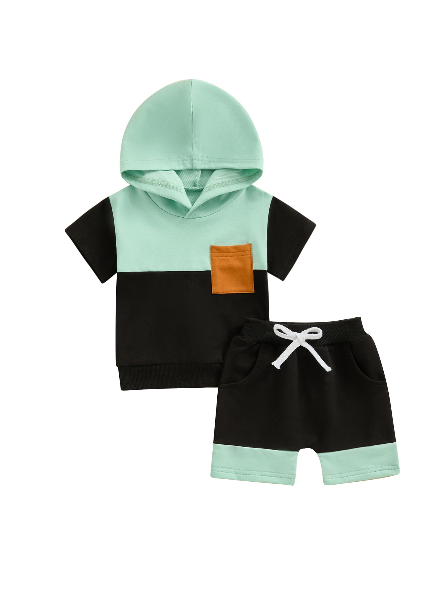 Shunvnny Boys Summer Outfits, Short Sleeve Hooded Tops + Elastic Waist ...