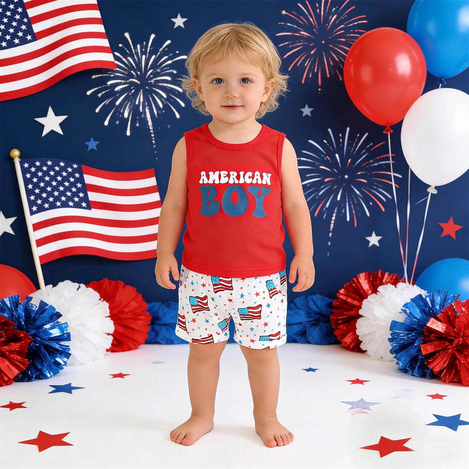 Boys Summer Outfits Size 6-12M Crew Sleeveless Independence Day Print ...