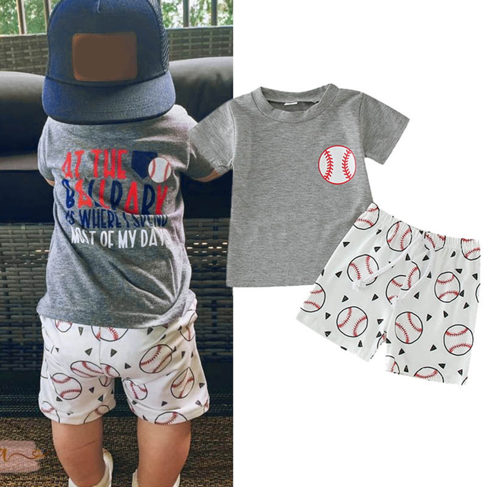 Boys Summer Outfits Toddler Boys Short Sleeve Baseball Letter Print Tee ...