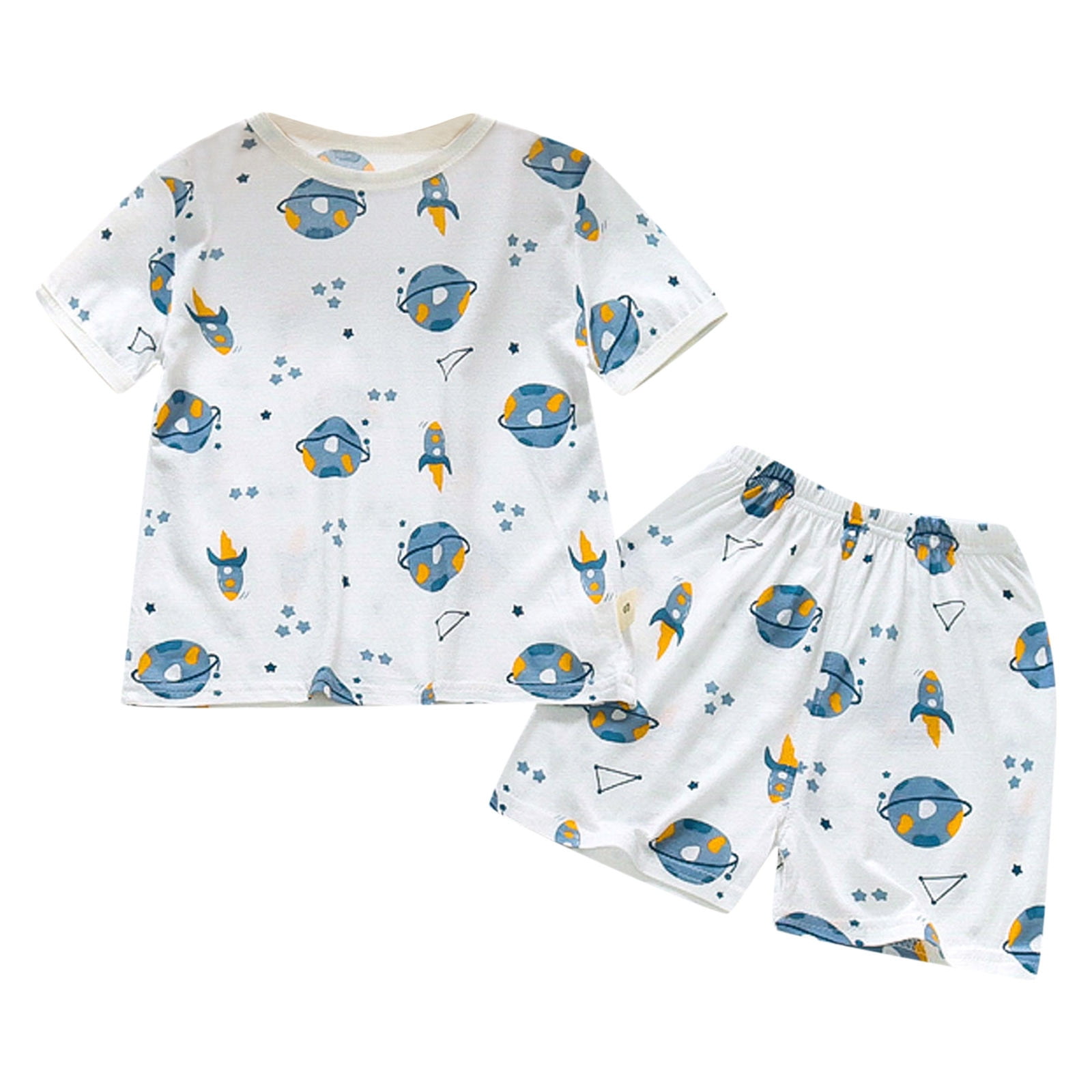 Boys Summer Pajamas Sets Cotton Short Sleeve Cartoon Fruit Print Shirts ...