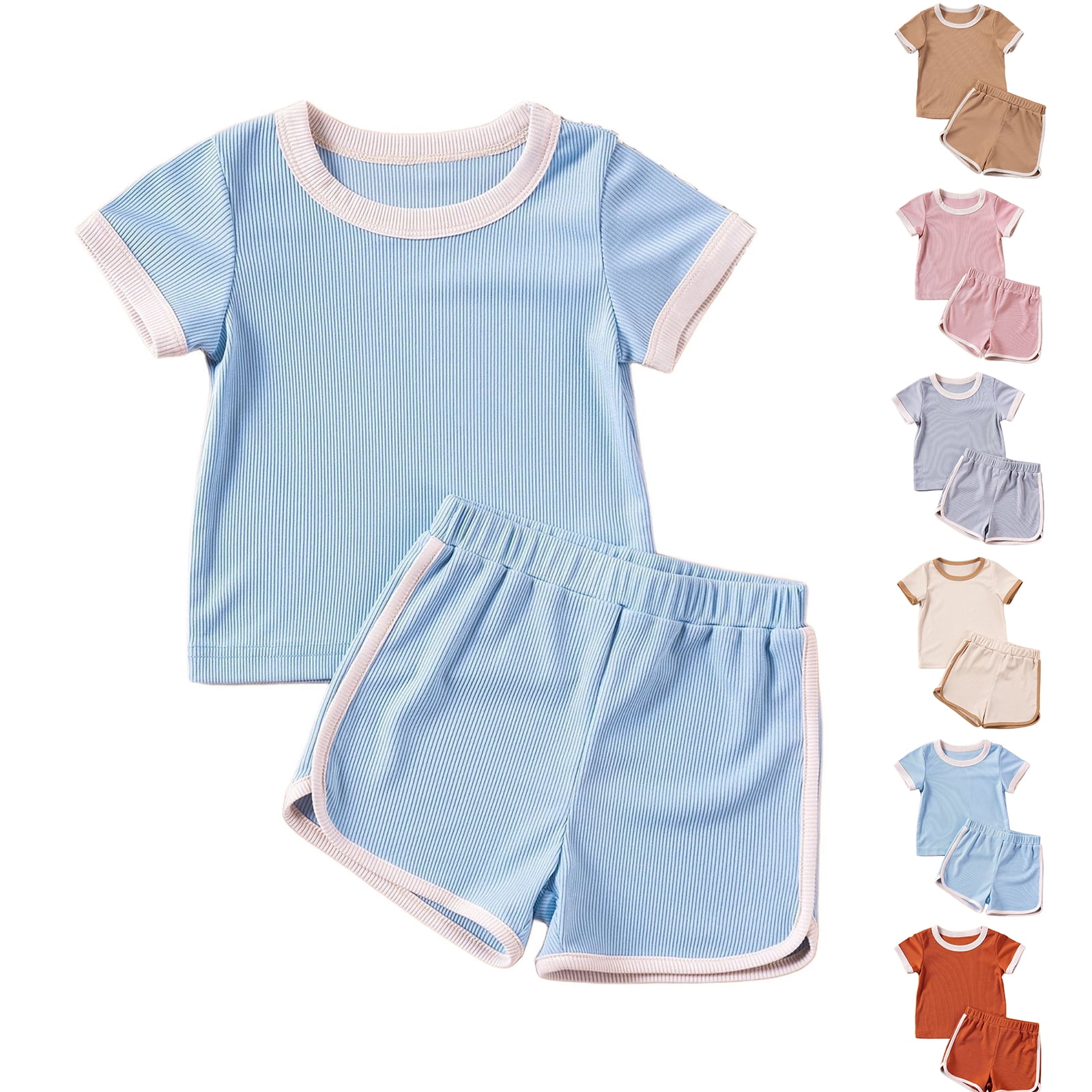 Boys Summer Sets Short Sleeve Ribbed Knit Tshirts and Shorts Girls ...