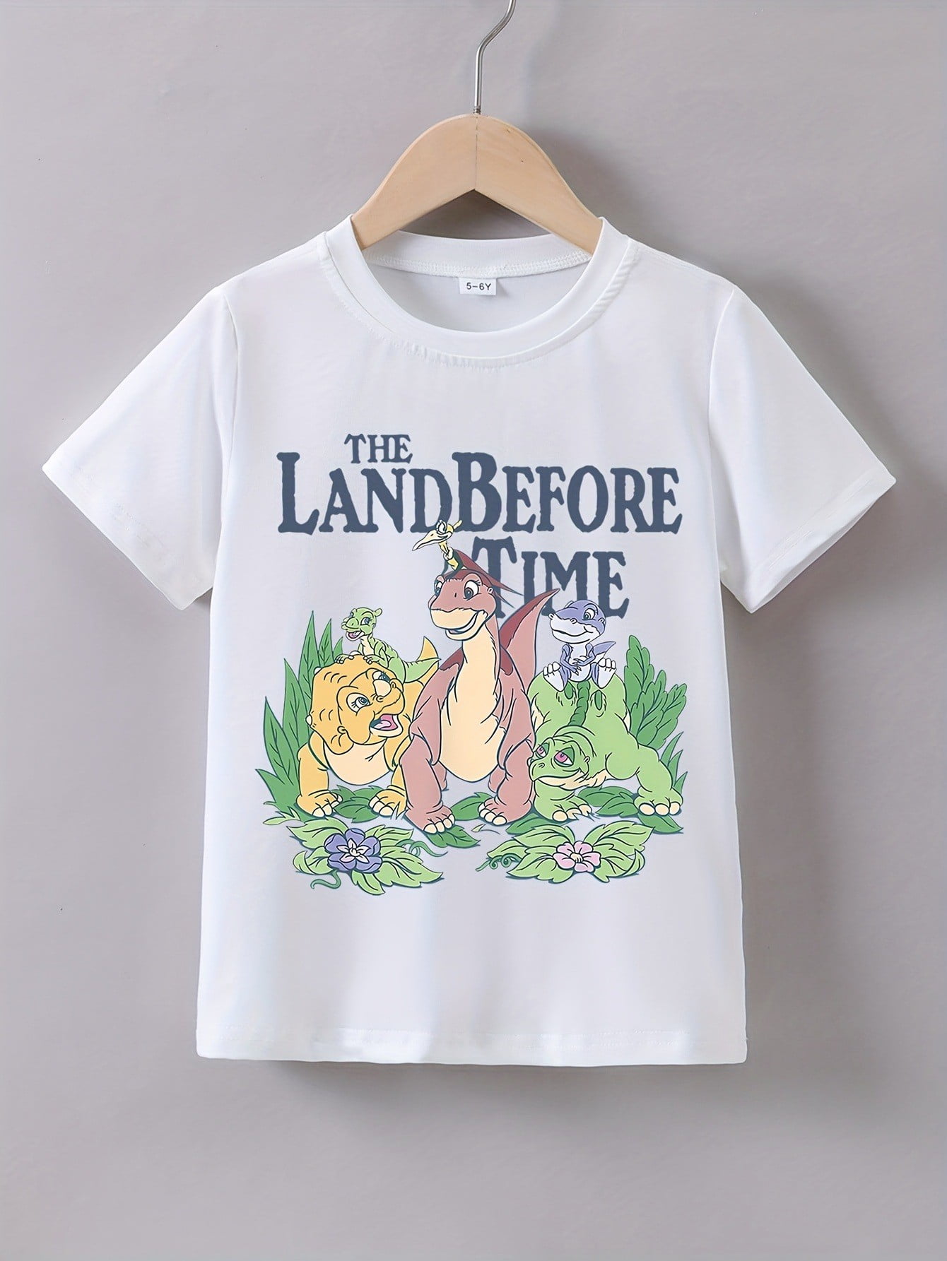 Boys' Summer Short-Sleeve Dinosaur Print T-Shirt - Round Neck, Cartoon ...