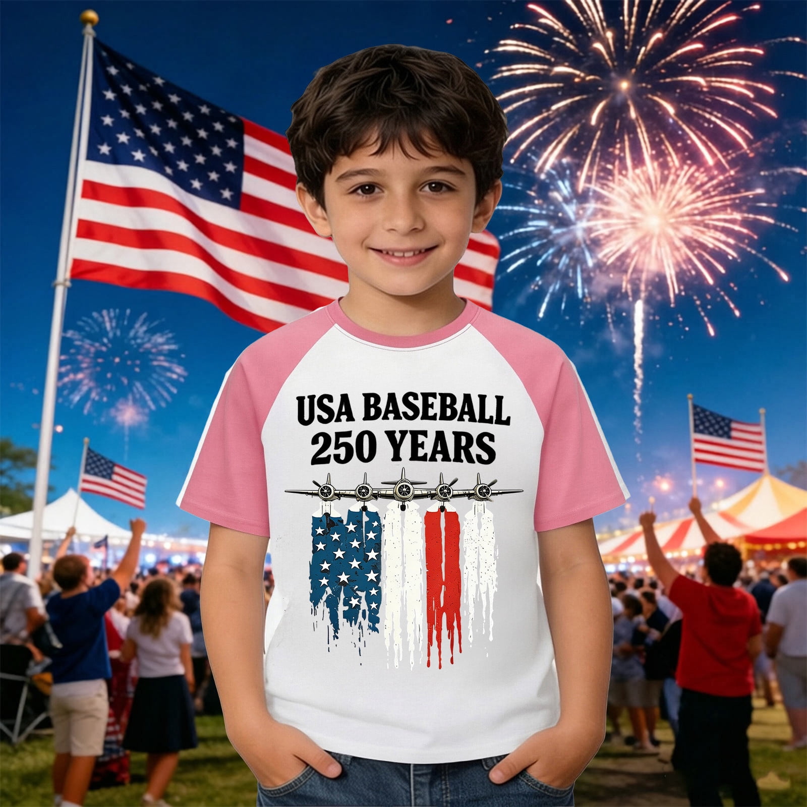 Boys Summer Short Sleeve Patriotic Print Casual Tee Shirts 250th ...
