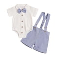 Boys Summer Short Sleeve Romper Striped Suspenders Pants Casual Bow Tie ...