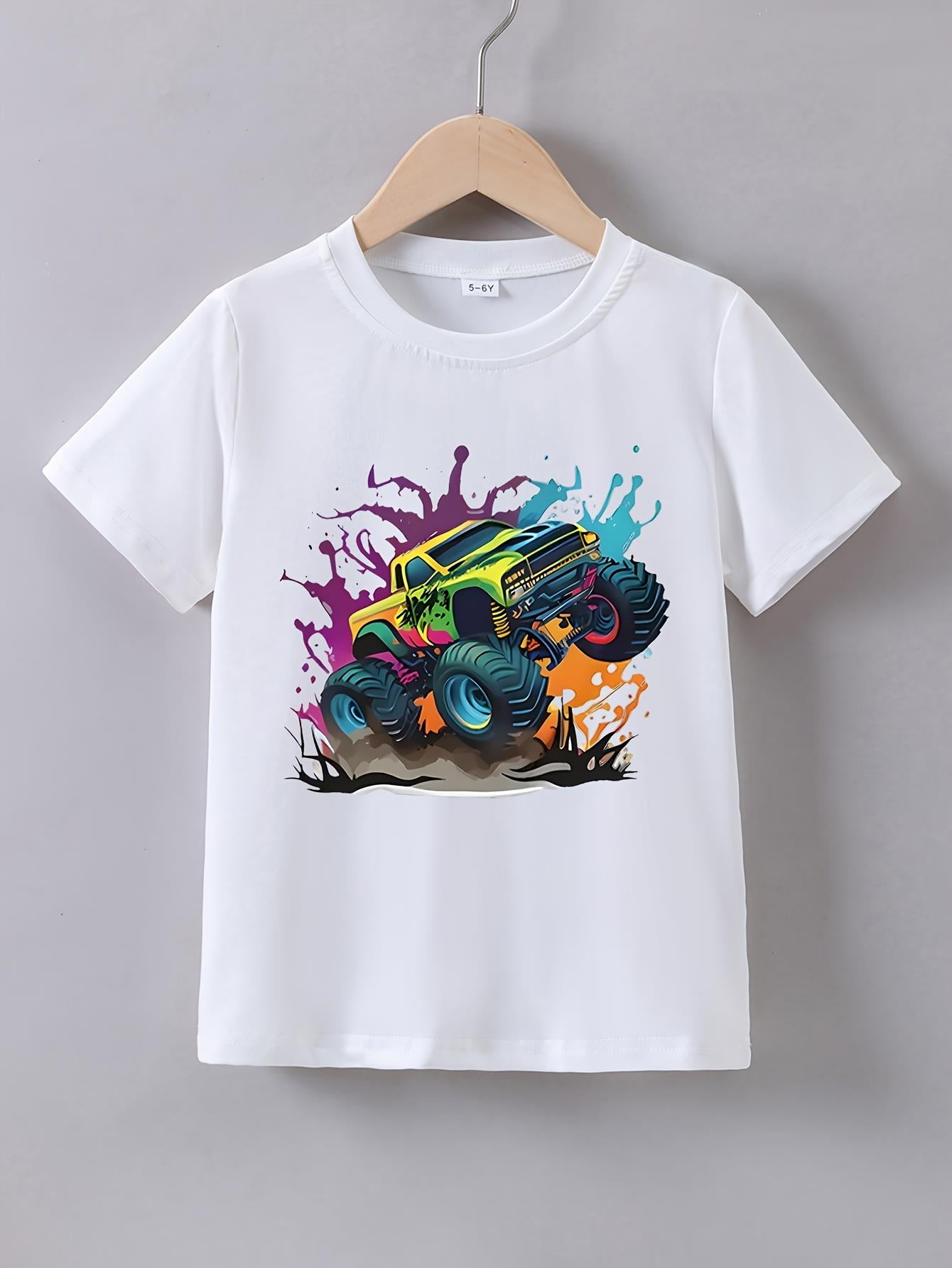 Boys' Summer Short Sleeve T-Shirt with Vibrant Monster Truck Print ...