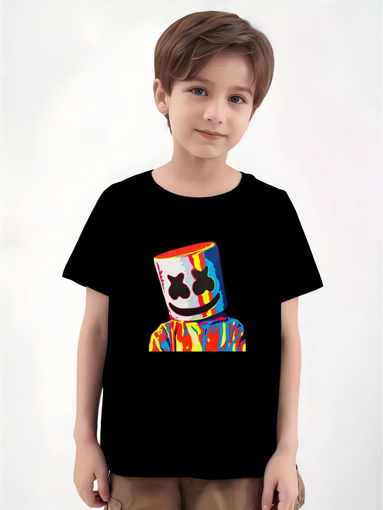 Boys' Summer T-Shirt | Black with Colorful Cartoon Print | Cotton ...