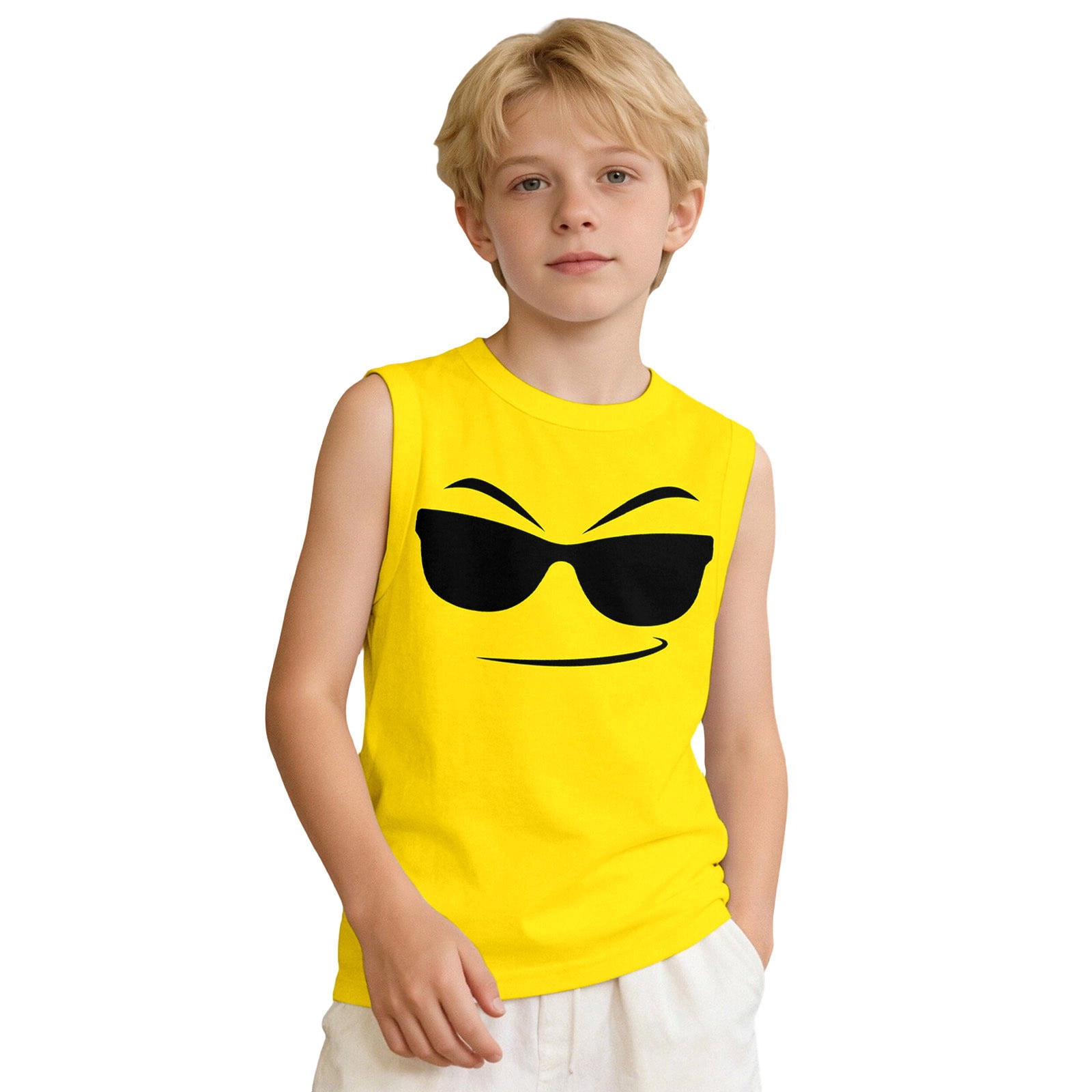 Boys Summer Tops Cool Breathable Sleeveless Cartoon Prints Petite Tops ...