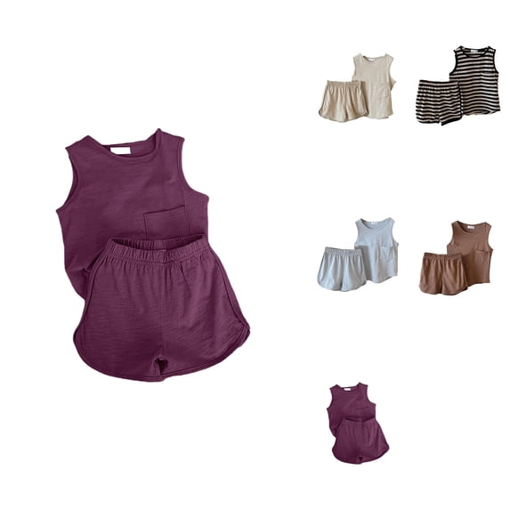 Boys' Summer Two-Piece Set, Short Sleeve Shirt and Shorts Casual Outfit ...