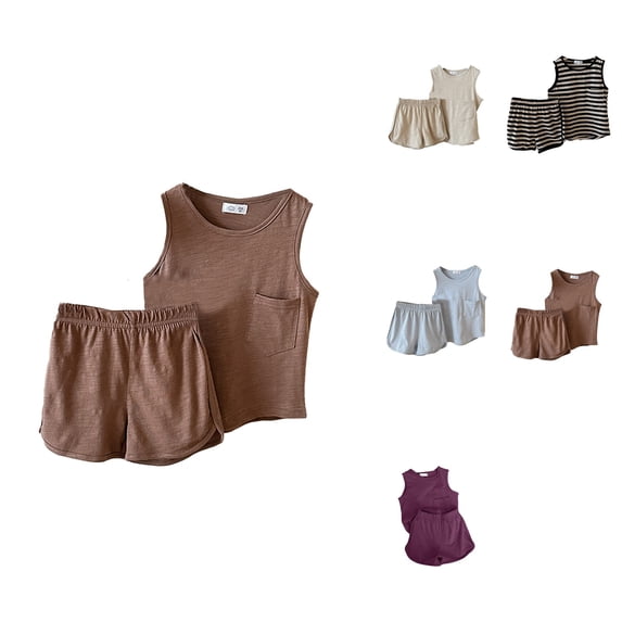 Boys' Summer Two-Piece Set, Short Sleeve Shirt and Shorts Casual Outfit ...