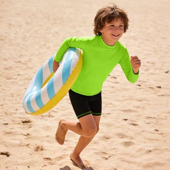 Boys Sun Swim Shirt Long Sleeve Rash Guard For Beach Pool Water Sports ...