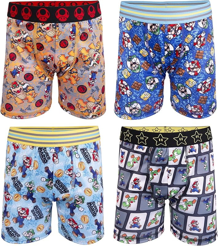 Boys' Super Boxer Briefs with Mario, Luigi, Toad, Yoshi, Peach & Bowser ...