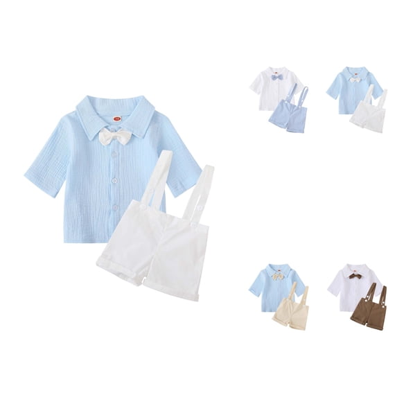 Boys Suspenders Overalls Set, Short Sleeve Shirt Combo, Comfortable ...