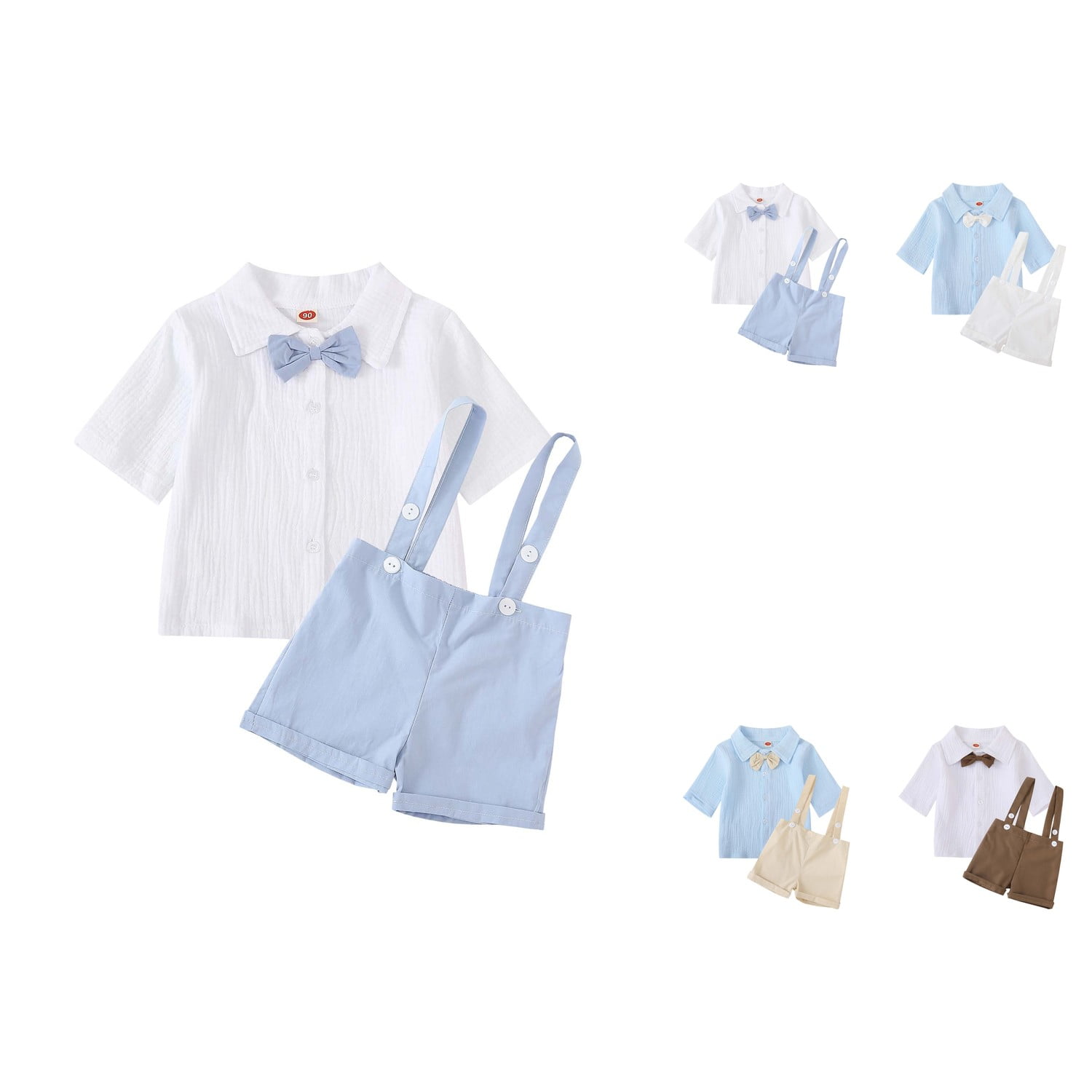 Boys Suspenders Overalls Set, Short Sleeve Shirt Combo, Comfortable ...