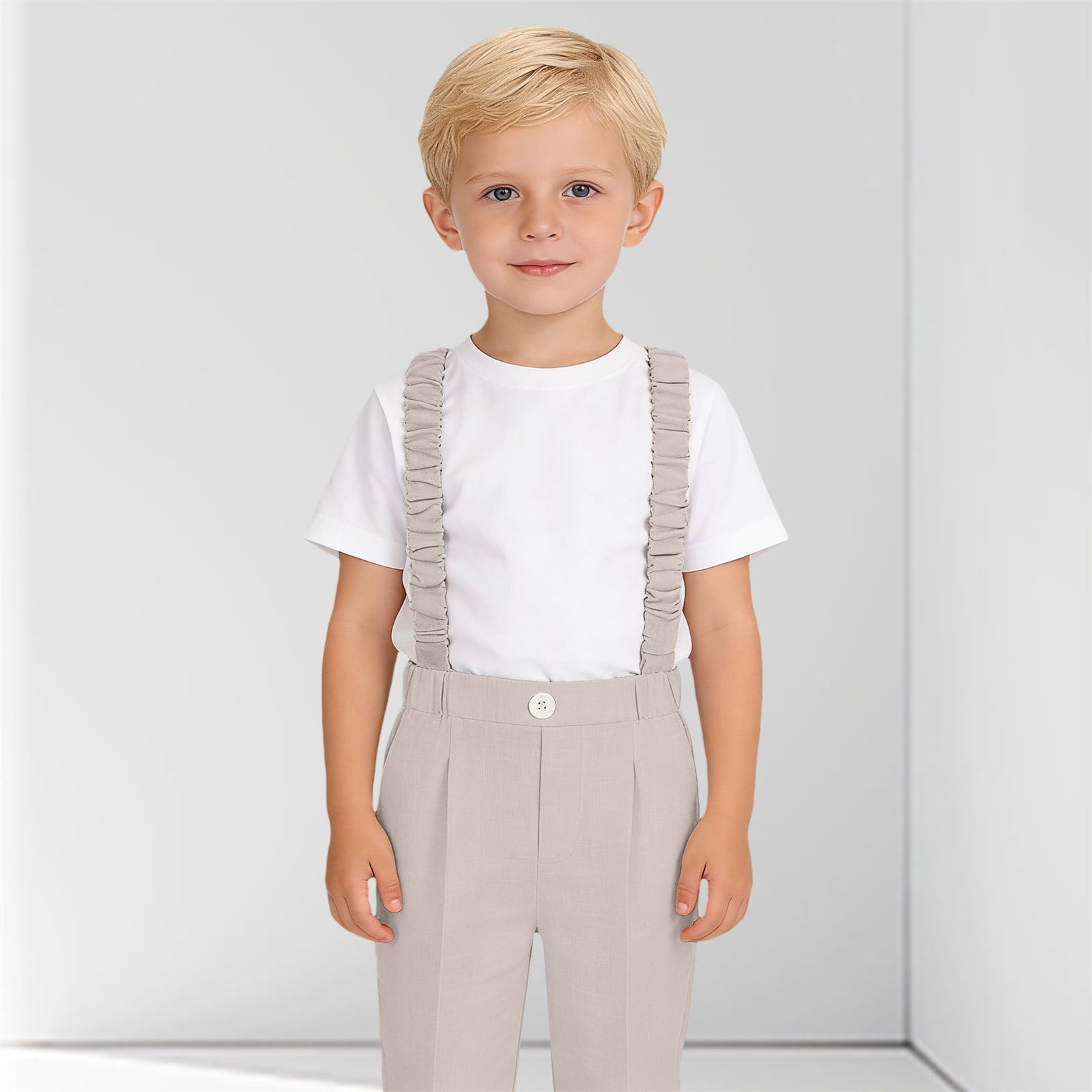 Boys Suspenders Suit Pants, Solid Color Straight Leg Dress Pants with ...