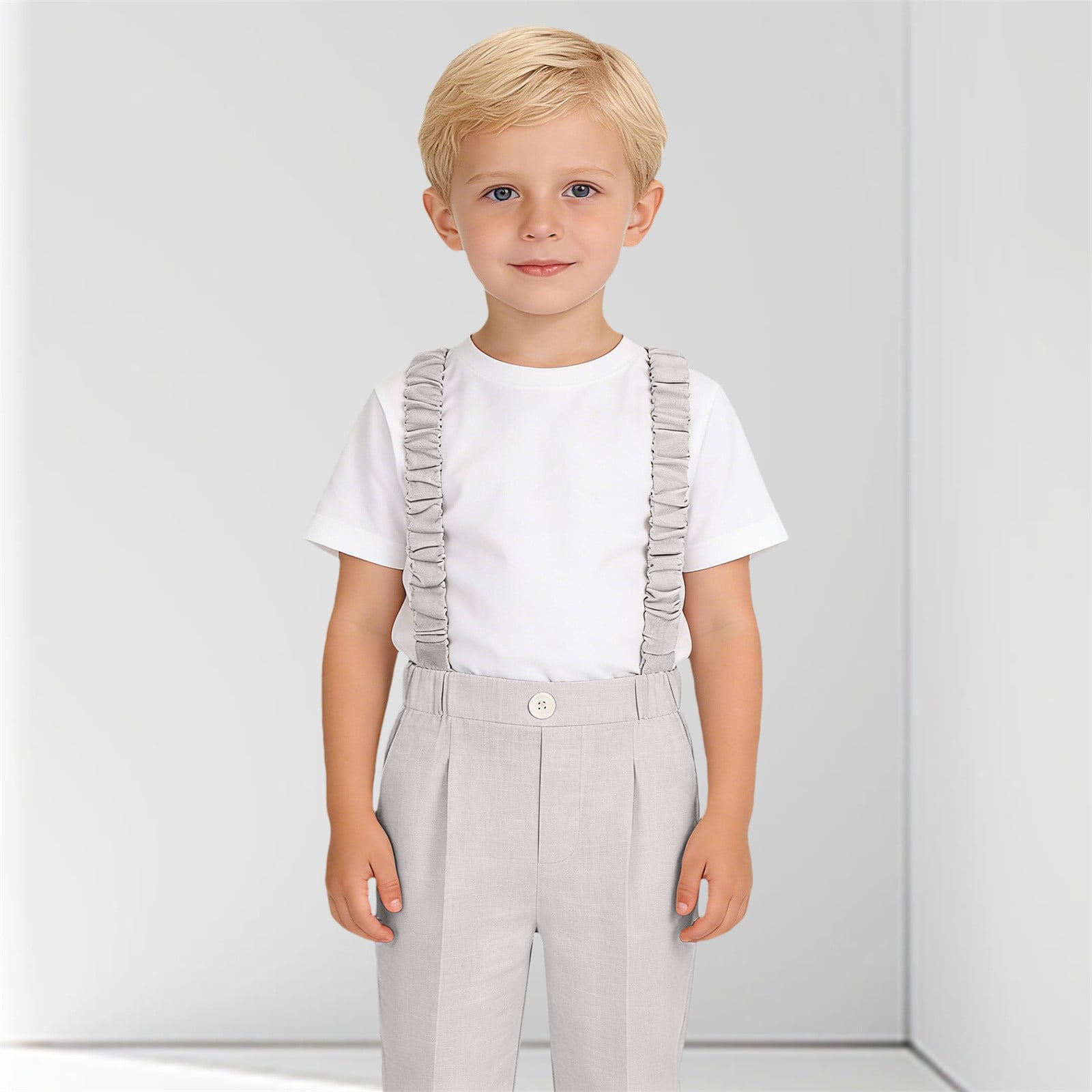 Boys Suspenders Suit Pants, Solid Color Straight Leg Dress Pants with ...