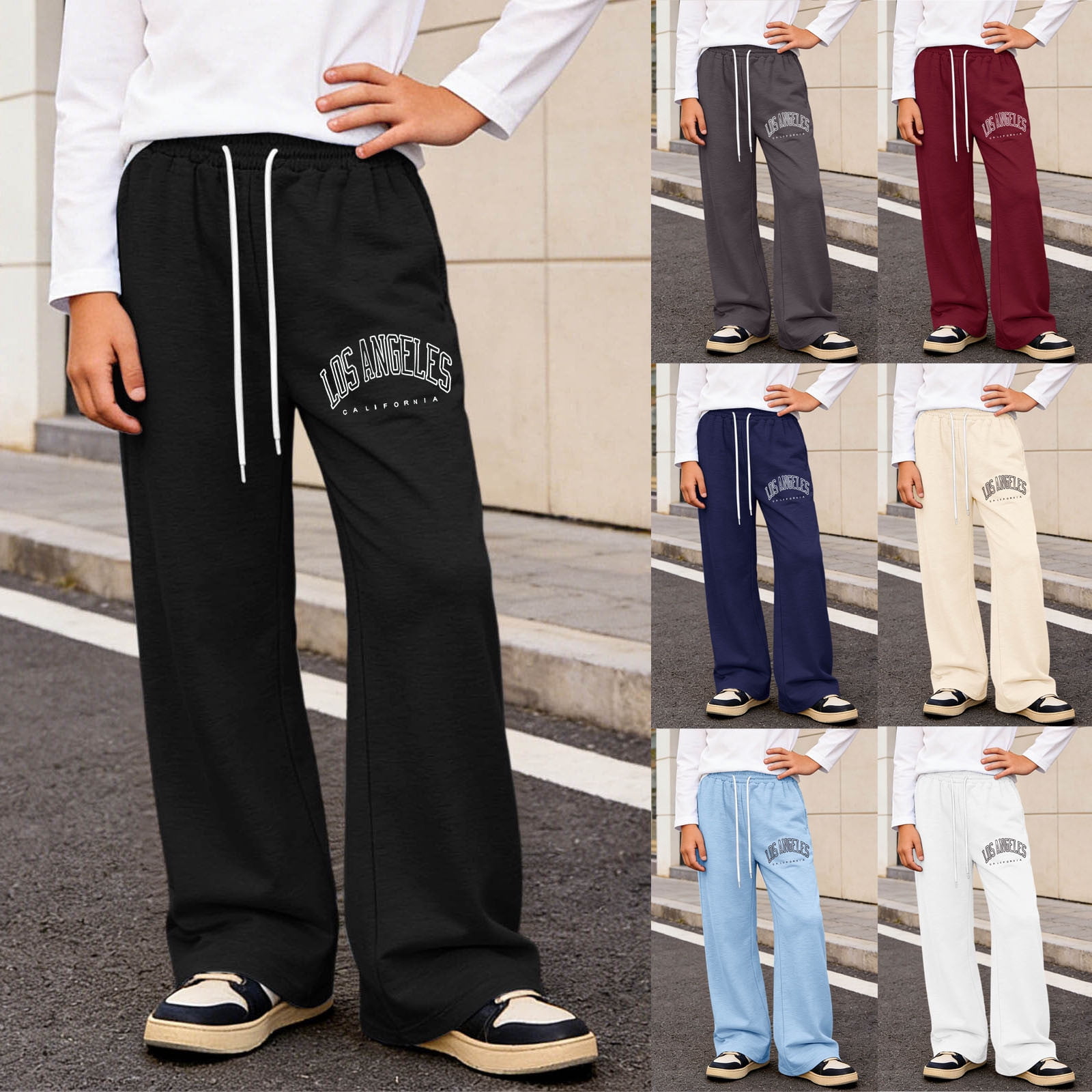 Boys Sweatpants Size 8-9Y Letter Print Wide Leg Trousers Baggy ...
