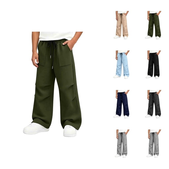 Boys Sweatpants Wide Leg Baggy Elastic Waist Athletic Open Bottom ...
