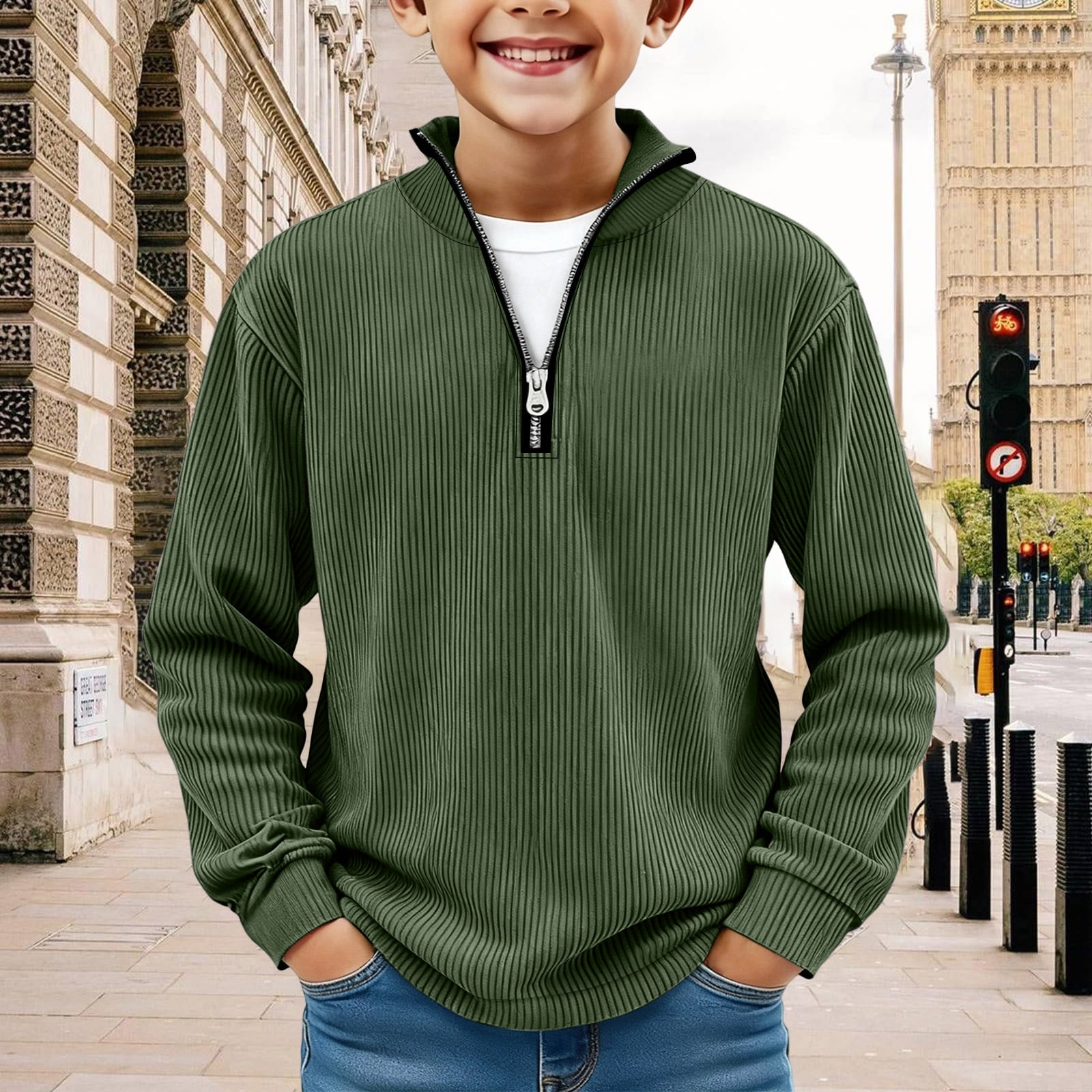 Boys Sweatshirt Kids Quarter Zip Up Sweatshirts Solid Color Pullover ...