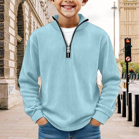 Boys Sweatshirt Kids Quarter Zip Up Sweatshirts Solid Color Pullover ...