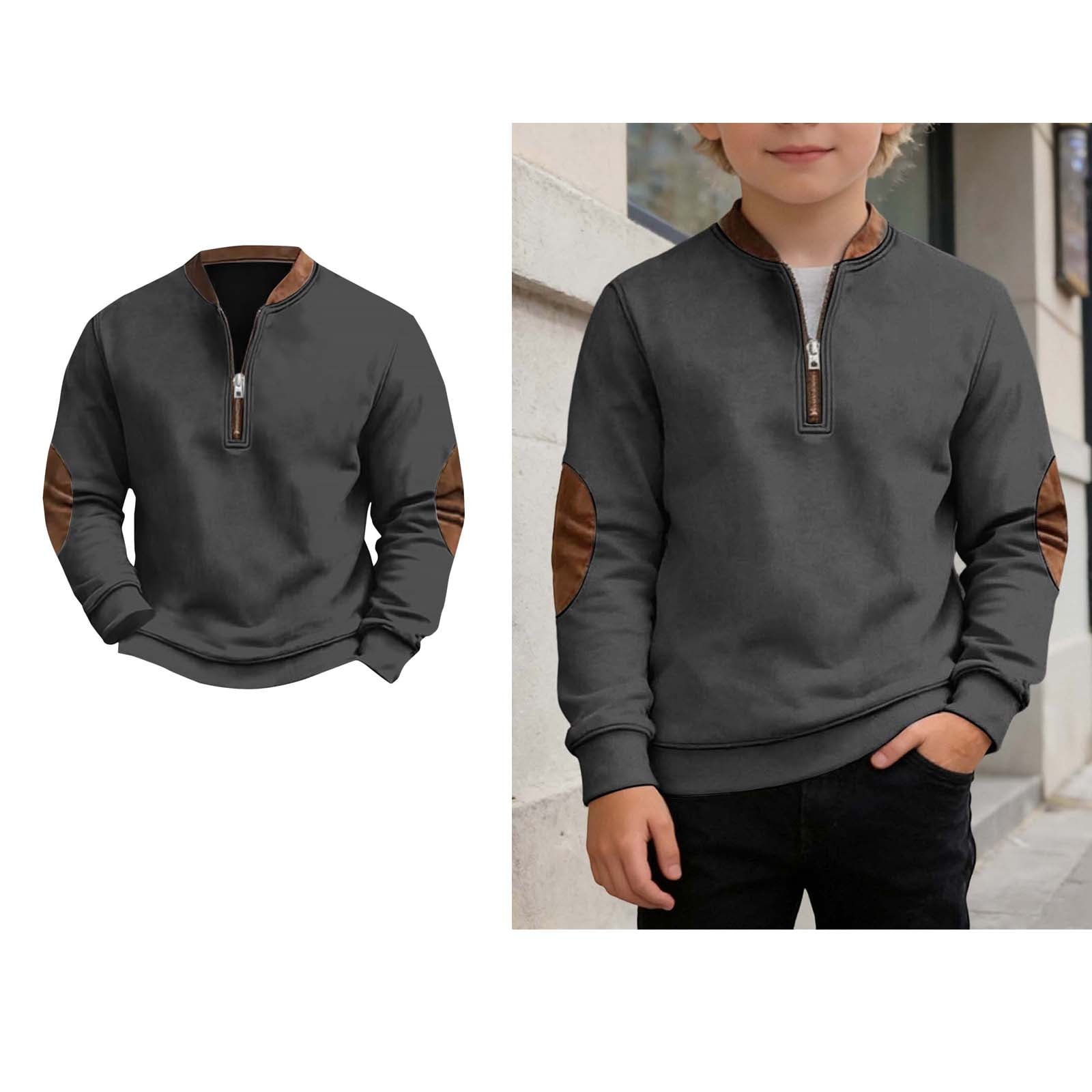 Boys Sweatshirts Long Sleeve Color Block Sweatshirt with Zipper ...
