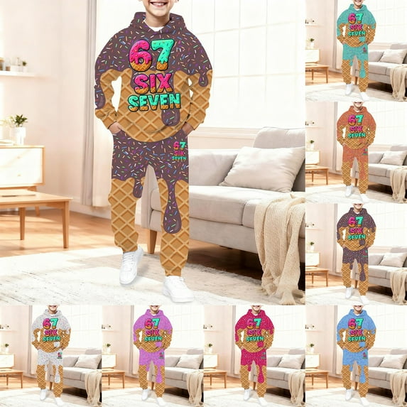 Boys Sweatsuit 67 Ice Print Sweatsuit Six Seven Cute Preppy Music ...