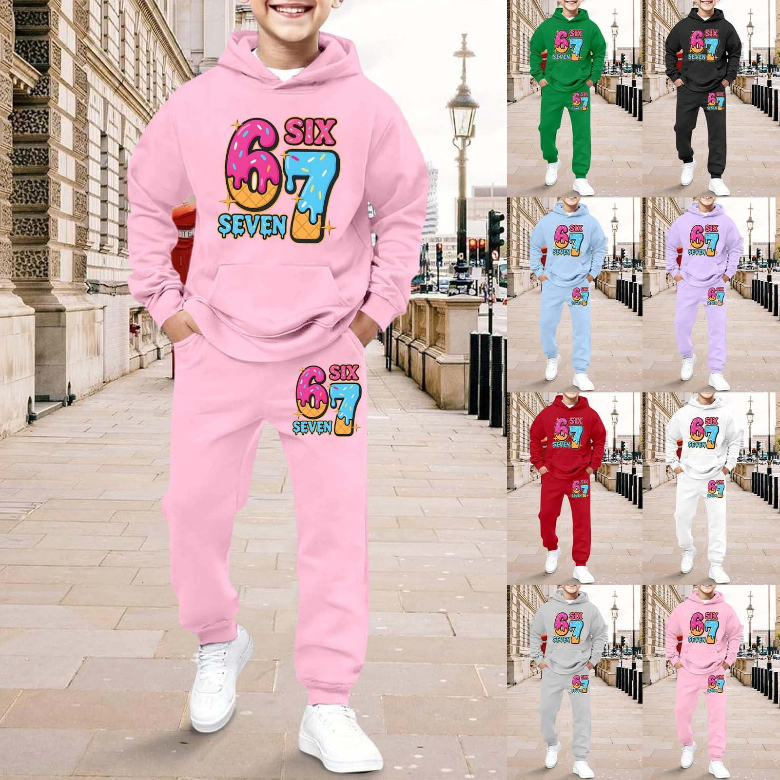 Boys Sweatsuit Cartoon 67 Print Hoodies Jogger Pants Casual Pullover ...