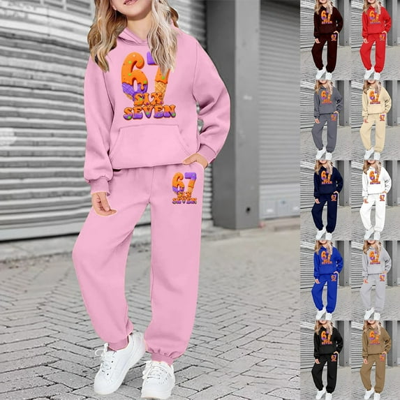 Boys Sweatsuit Cartoon 67 Print Long Sleeve Hoodies Joggers Casual Hip ...