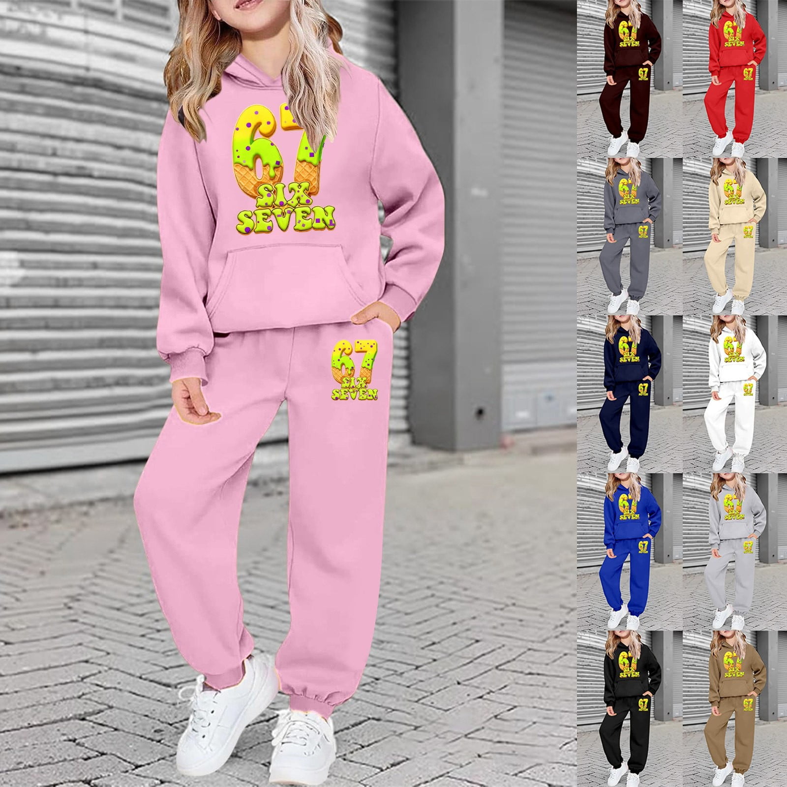 Boys Sweatsuit Cartoon Six Seven Print Hooded Long Sleeve Sweatshirts ...