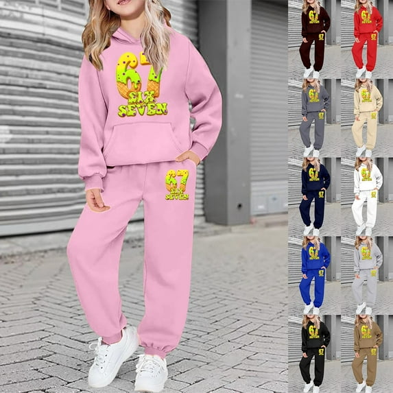 Boys Sweatsuit Cartoon Six Seven Print Hooded Long Sleeve Sweatshirts ...