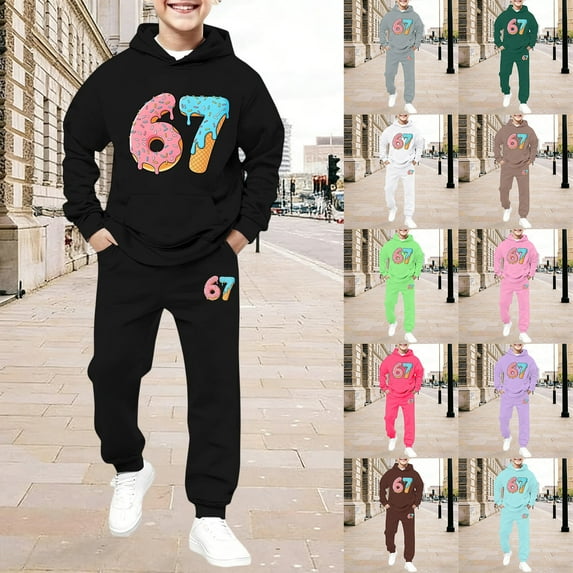 Boys Sweatsuit Cartoon Six Seven Print Hoodies Jogger Pants Casual Warm ...
