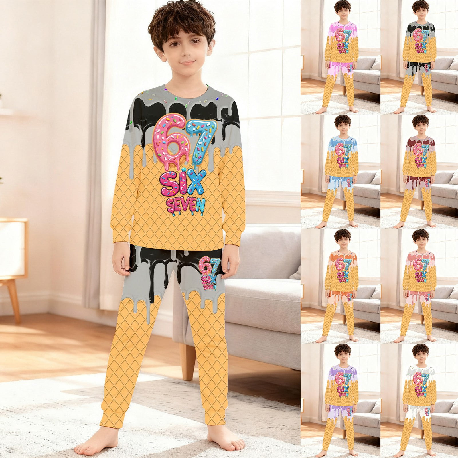Boys Sweatsuit Ice cream Six Seven Graphic Sweatshirt Jogger ...