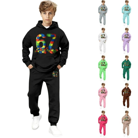 Boys Sweatsuit Rap Six Seven Print Hooded Sweatshirt Jogger Pants ...