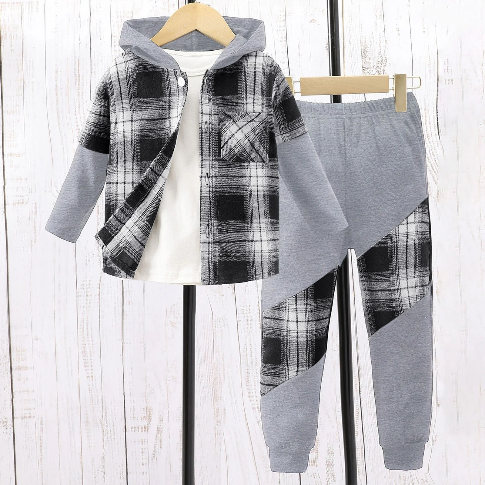 Boys Sweatsuits Size 7 2Pcs Boys Clothes Zip Up Plaid Flannel Shirt ...