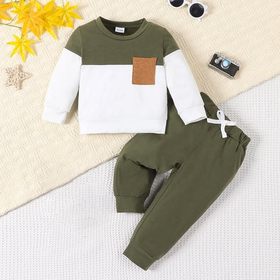 Boys Sweatsuits Size 7 Toddler Baby Boy Waffle Clothes Contrast Color ...