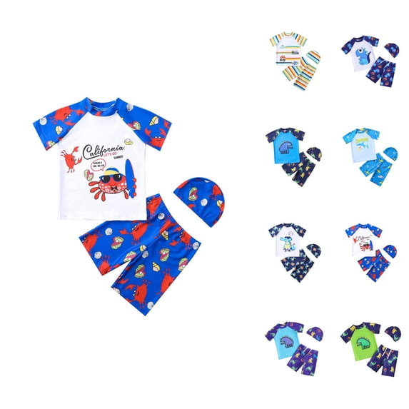 Boys Swim Set Cartoon Rash Guard Swim Shirt Stripe Swim Trunks and Swim ...