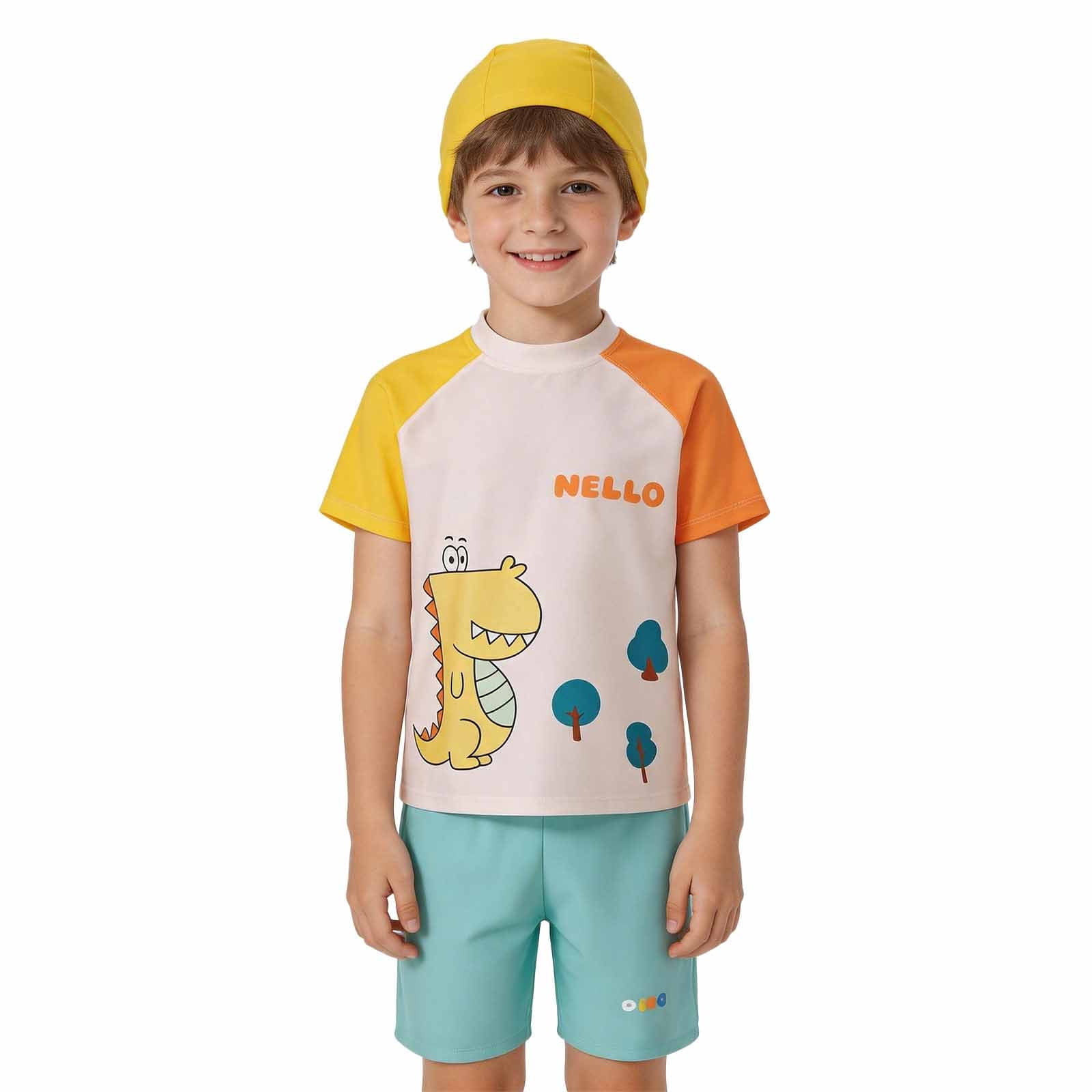 Boys Swim Set Cute Print Rash Guard Short Sleeve Trunks Toddler Big Kid ...