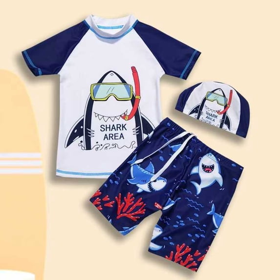 Boys Swim Set High Stretch Rash Guard Trunks Toddler Big Kid 3-13 Years ...