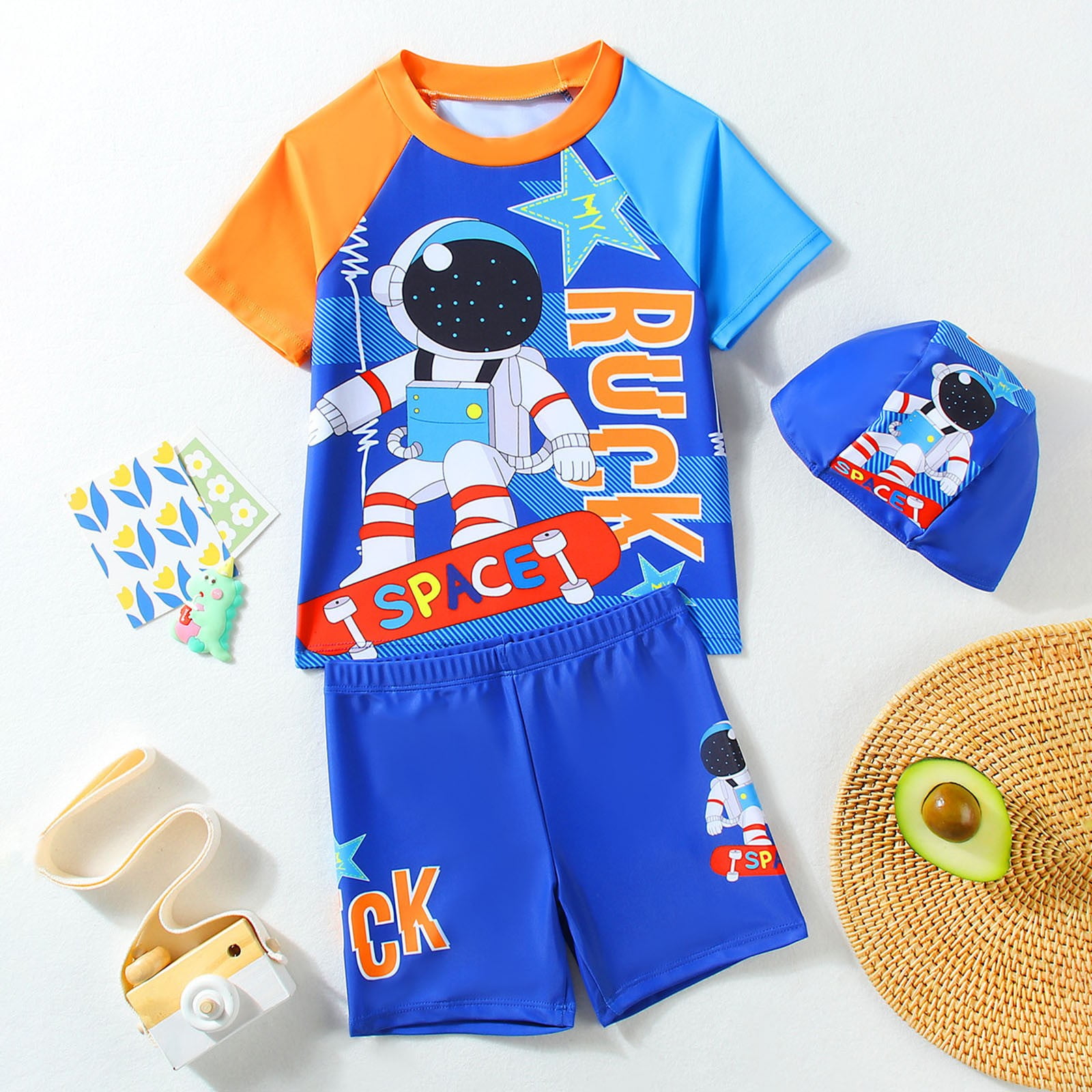 Boys Swim Set Size 6Y Astronaut with Contrast Color Swimsuit Top Swim ...
