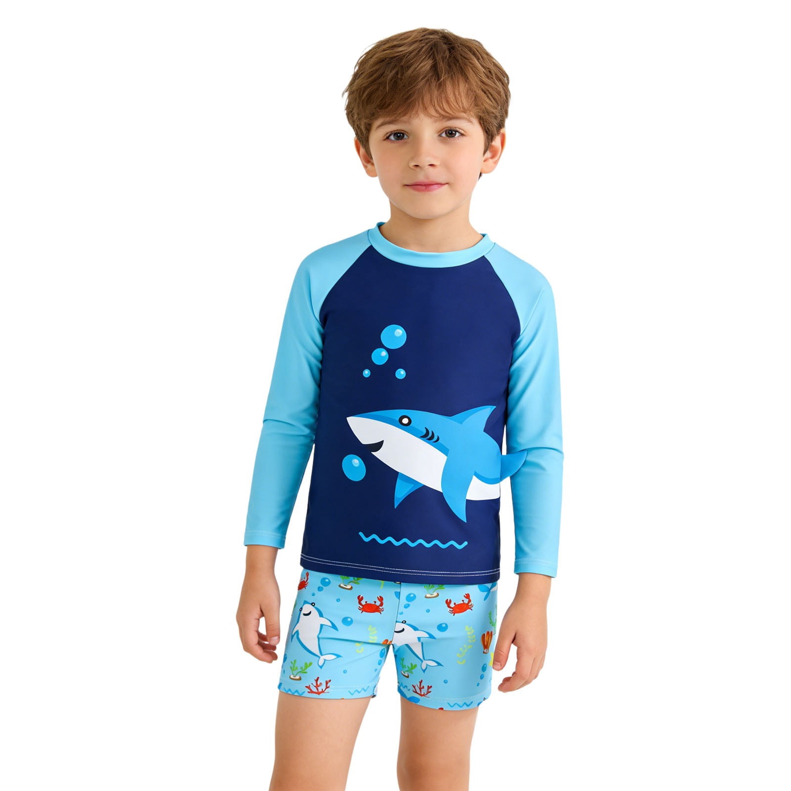 Boys Swim Set Two Piece Long Sleeve Rash Guard and Swim Shorts Tropical ...