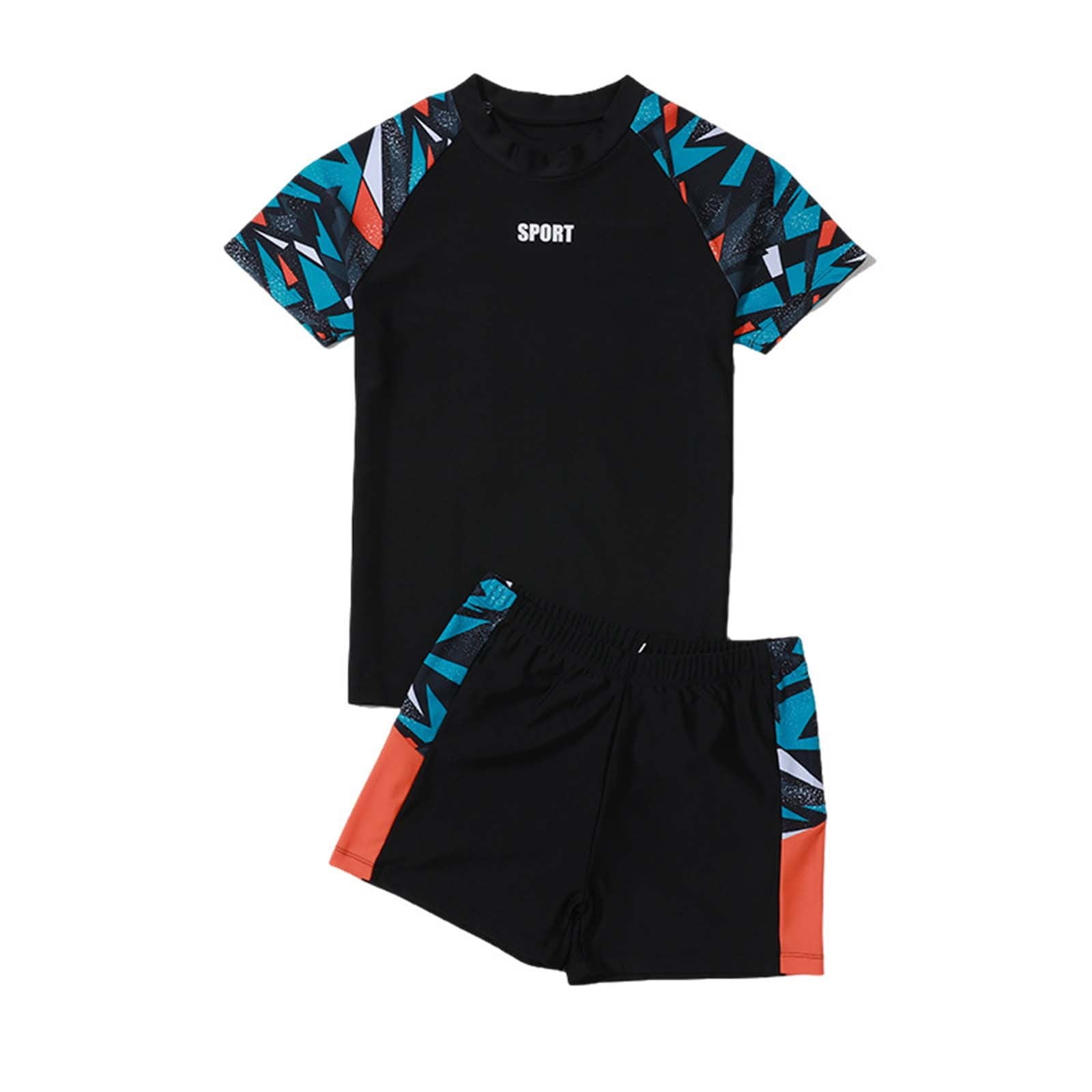 Boys Swim Suits Cute Cartoon Print Short Sleeve Bathing Suit 2 Piece ...
