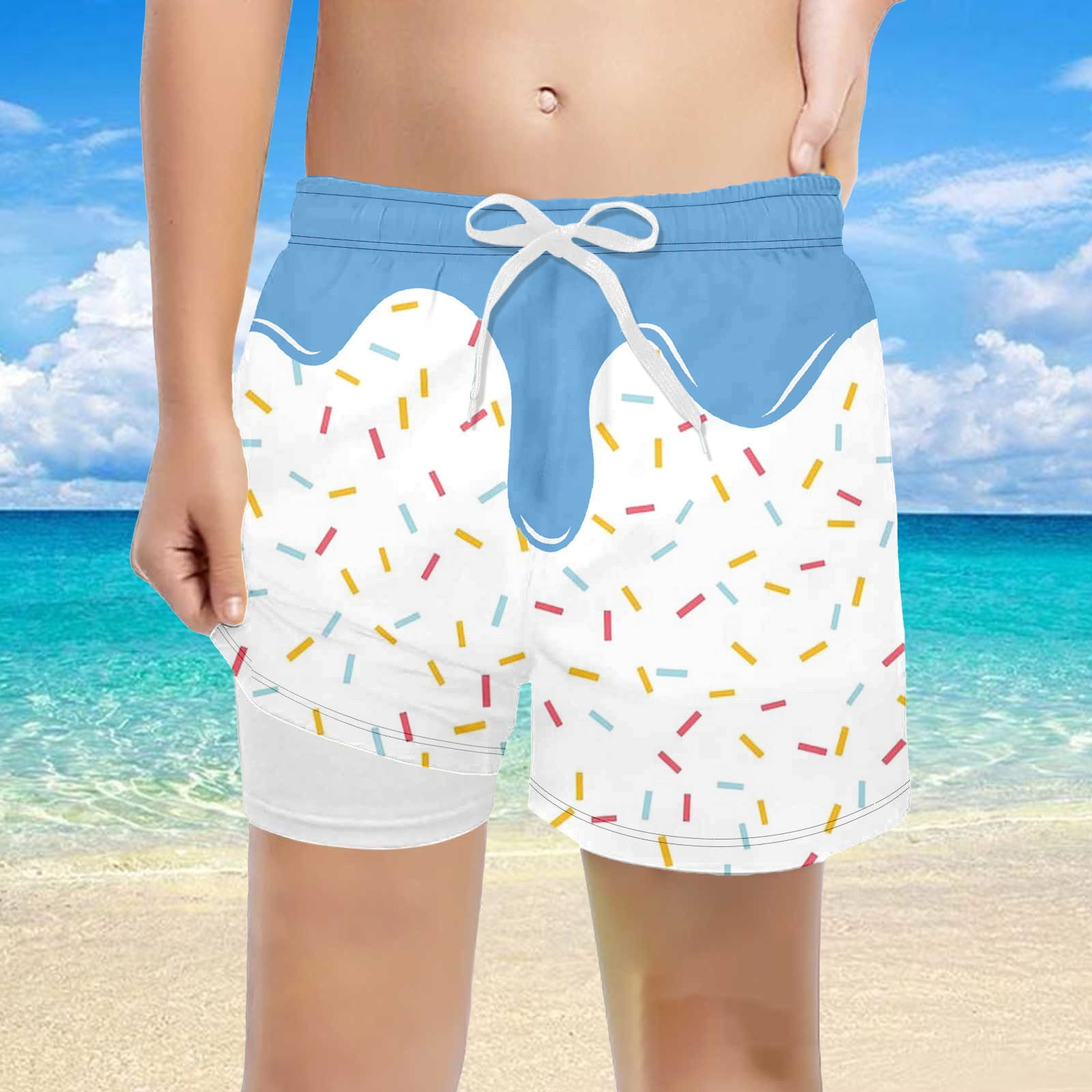 Boys Swim Trunks Cute Melted Ice Cream Print Bathing Suit Shorts Blue 8 ...